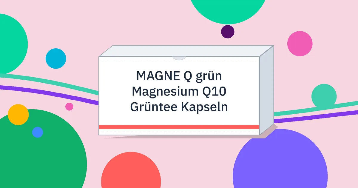 Symbolbild: Packung mit der Aufschrift MAGNE Q grün Magnesium Q10 Grüntee Kapseln (PZN 12725837) – Verfügbarkeit und Bezug in Apotheken in Frankfurt am Main