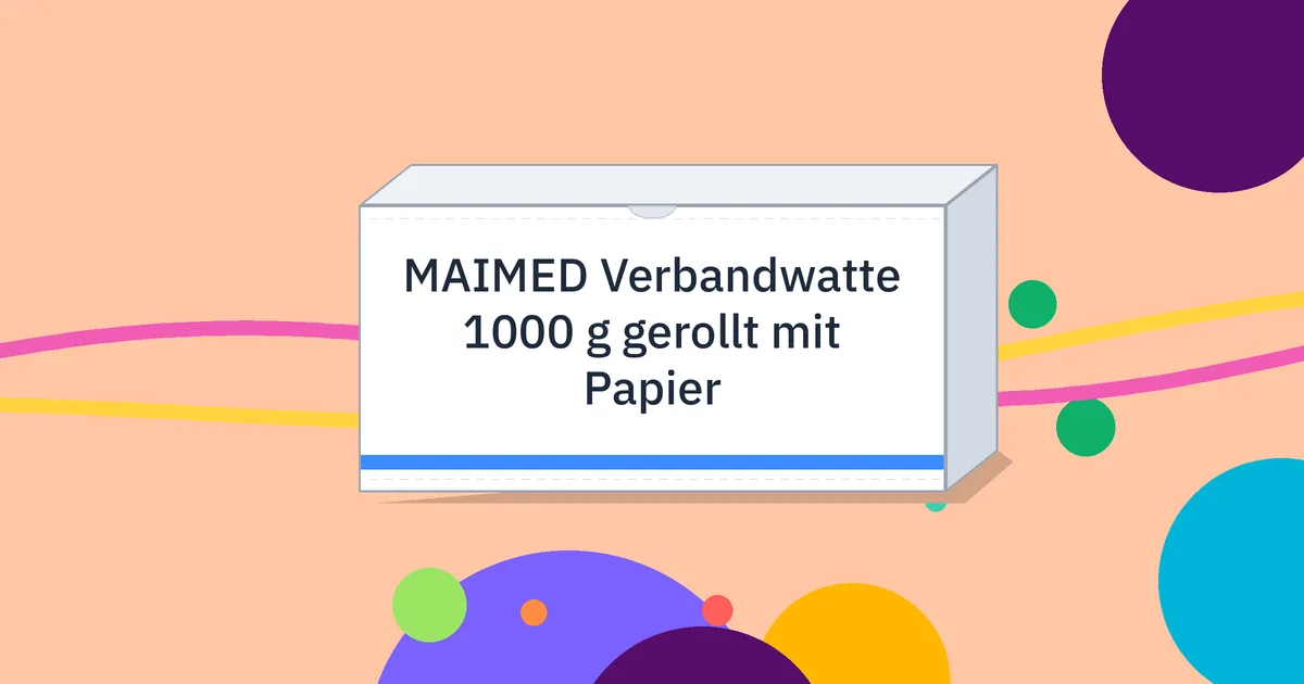 Symbolbild: Packung mit der Aufschrift MAIMED Verbandwatte 1000 g gerollt mit Papier (PZN 02072966) – Verfügbarkeit und Bezug in Apotheken in Frankfurt am Main