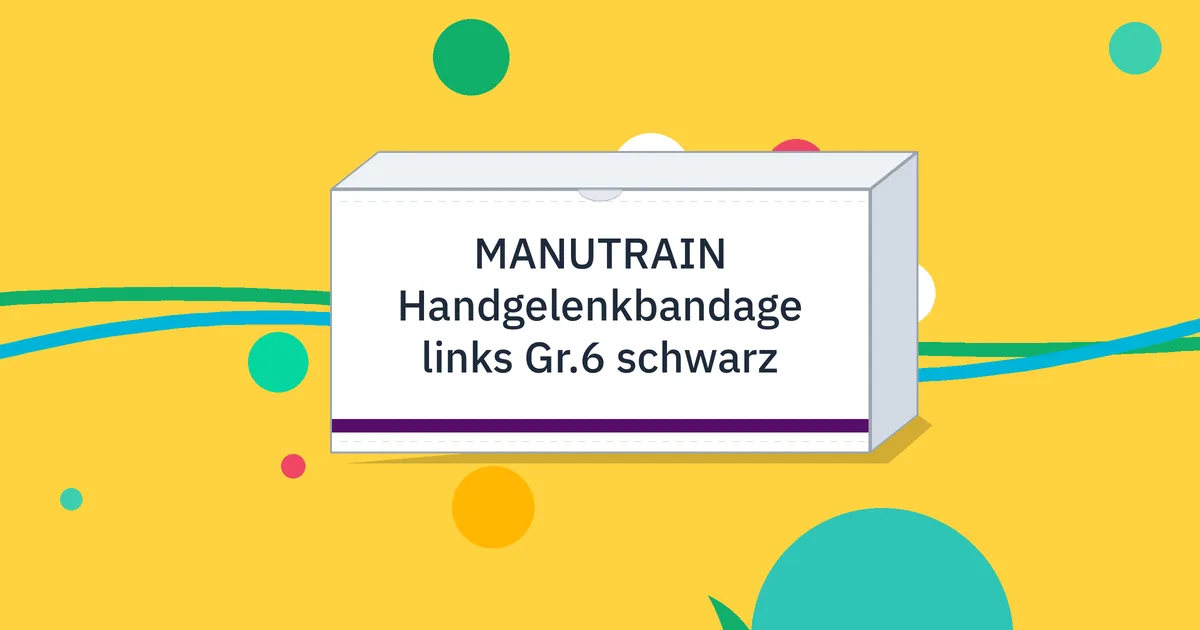 Symbolbild: Packung mit der Aufschrift MANUTRAIN Handgelenkbandage links Gr.6 schwarz (PZN 07552406) – Verfügbarkeit und Bezug in Apotheken in Frankfurt am Main