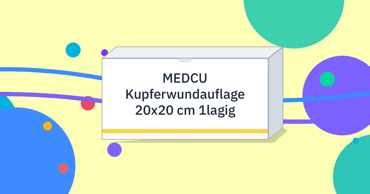 Symbolbild: Packung mit der Aufschrift MEDCU Kupferwundauflage 20x20 cm 1lagig (PZN 20893980) – Verfügbarkeit und Bezug in Apotheken in Frankfurt am Main