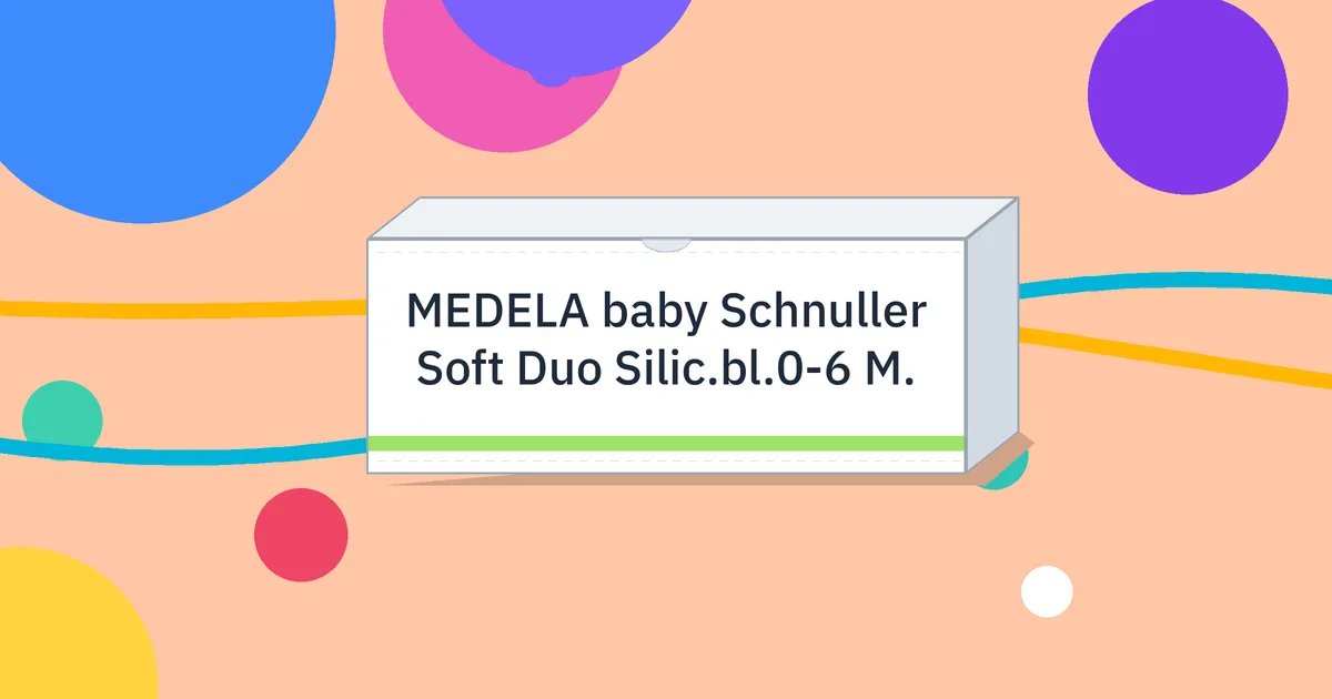 Symbolbild: Packung mit der Aufschrift MEDELA baby Schnuller Soft Duo Silic.bl.0-6 M. (PZN 17256778) – Verfügbarkeit und Bezug in Apotheken in Frankfurt am Main