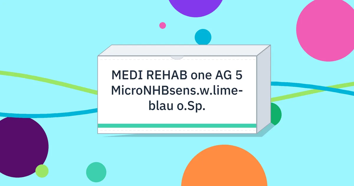 Symbolbild: Packung mit der Aufschrift MEDI REHAB one AG 5 MicroNHBsens.w.lime-blau o.Sp. (PZN 16753718) – Verfügbarkeit und Bezug in Apotheken in Frankfurt am Main