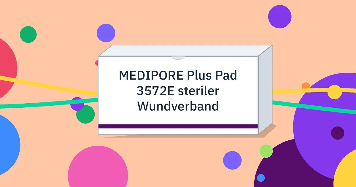 Symbolbild: Packung mit der Aufschrift MEDIPORE Plus Pad 3572E steriler Wundverband (PZN 09008517) – Verfügbarkeit und Bezug in Apotheken in Frankfurt am Main