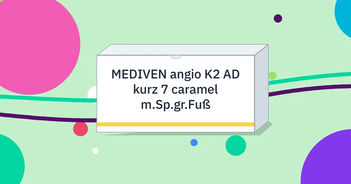 Symbolbild: Packung mit der Aufschrift MEDIVEN angio K2 AD kurz 7 caramel m.Sp.gr.Fuß (PZN 17211072) – Verfügbarkeit und Bezug in Apotheken in Frankfurt am Main
