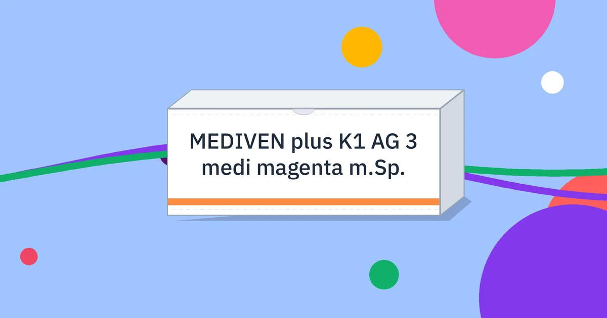 Symbolbild: Packung mit der Aufschrift MEDIVEN plus K1 AG 3 medi magenta m.Sp. (PZN 15056348) – Verfügbarkeit und Bezug in Apotheken in Frankfurt am Main