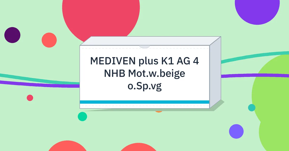 Symbolbild: Packung mit der Aufschrift MEDIVEN plus K1 AG 4 NHB Mot.w.beige o.Sp.vg (PZN 15920516) – Verfügbarkeit und Bezug in Apotheken in Frankfurt am Main