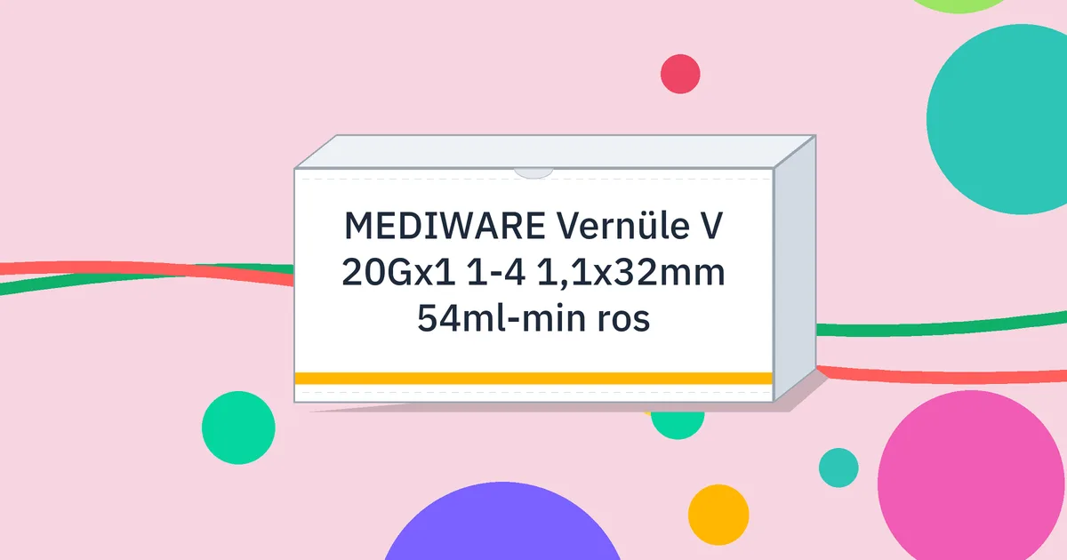 Symbolbild: Packung mit der Aufschrift MEDIWARE Vernüle V 20Gx1 1-4 1,1x32mm 54ml-min ros (PZN 16034337) – Verfügbarkeit und Bezug in Apotheken in Frankfurt am Main