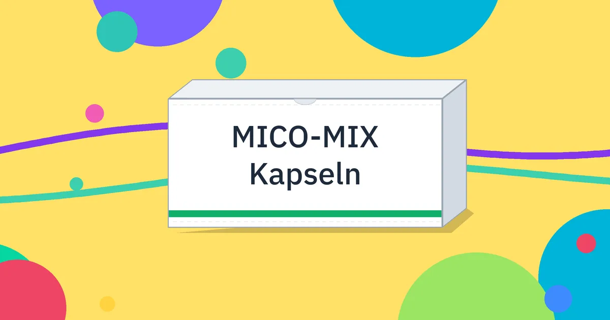 Symbolbild: Packung mit der Aufschrift MICO-MIX Kapseln (PZN 15306153) – Verfügbarkeit und Bezug in Apotheken in Frankfurt am Main