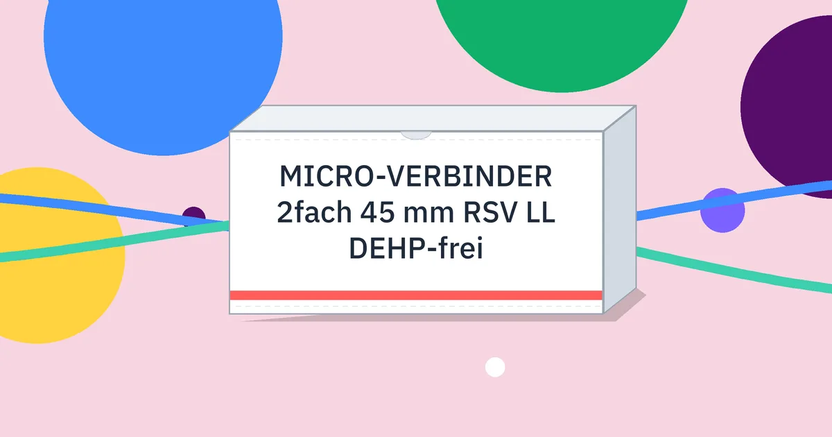 Symbolbild: Packung mit der Aufschrift MICRO-VERBINDER 2fach 45 mm RSV LL DEHP-frei (PZN 17487839) – Verfügbarkeit und Bezug in Apotheken in Frankfurt am Main