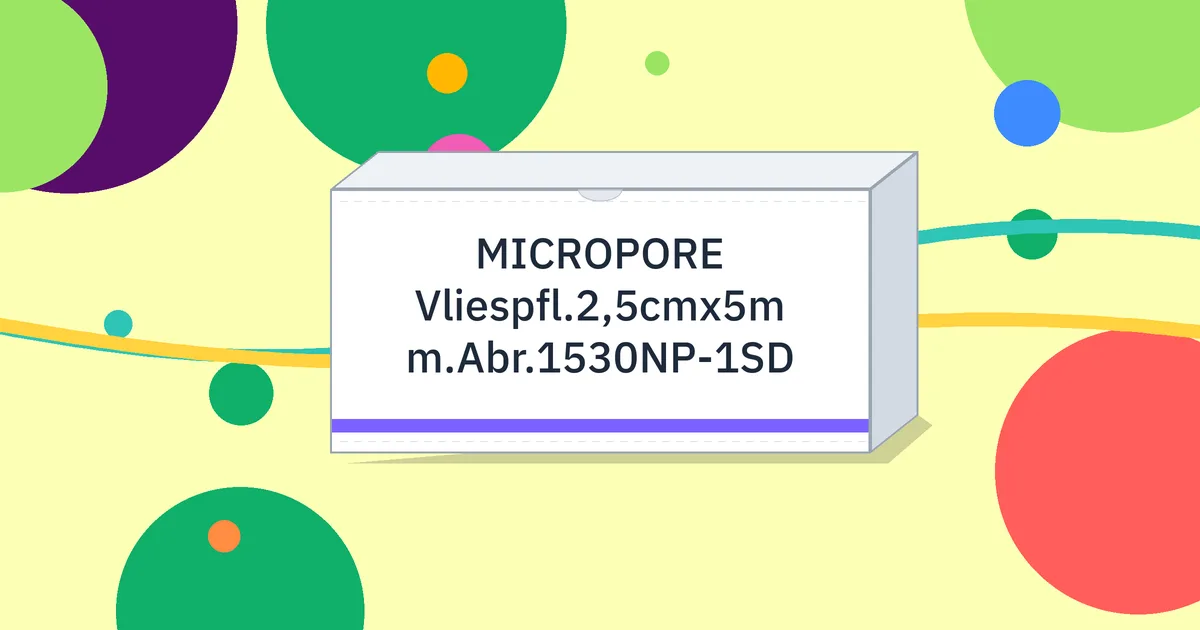 Symbolbild: Packung mit der Aufschrift MICROPORE Vliespfl.2,5cmx5m m.Abr.1530NP-1SD (PZN 19814857) – Verfügbarkeit und Bezug in Apotheken in Frankfurt am Main