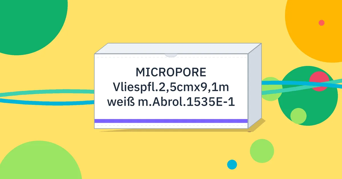 Symbolbild: Packung mit der Aufschrift MICROPORE Vliespfl.2,5cmx9,1m weiß m.Abrol.1535E-1 (PZN 20834428) – Verfügbarkeit und Bezug in Apotheken in Frankfurt am Main