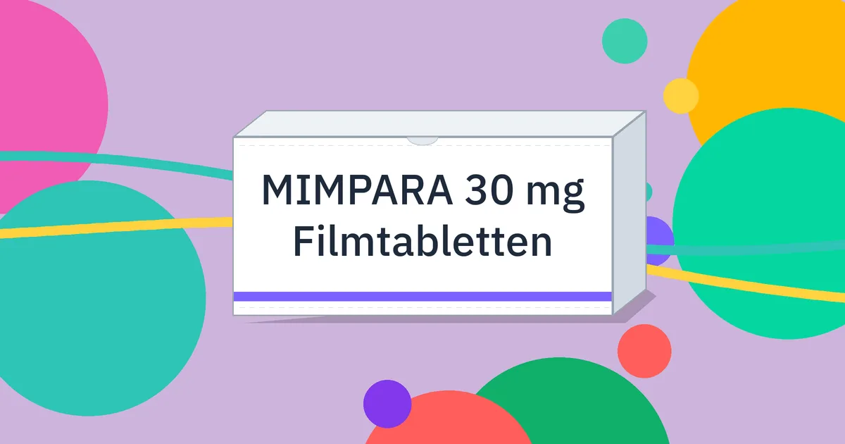 Symbolbild: Packung mit der Aufschrift MIMPARA 30 mg Filmtabletten (PZN 18202709) – Verfügbarkeit und Bezug in Apotheken in Frankfurt am Main