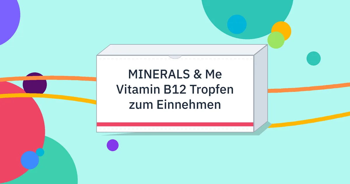 Symbolbild: Packung mit der Aufschrift MINERALS & Me Vitamin B12 Tropfen zum Einnehmen (PZN 20009919) – Verfügbarkeit und Bezug in Apotheken in Frankfurt am Main