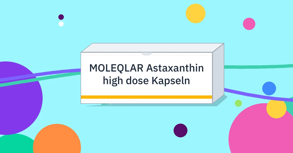 Symbolbild: Packung mit der Aufschrift MOLEQLAR Astaxanthin high dose Kapseln (PZN 20584144) – Verfügbarkeit und Bezug in Apotheken in Frankfurt am Main