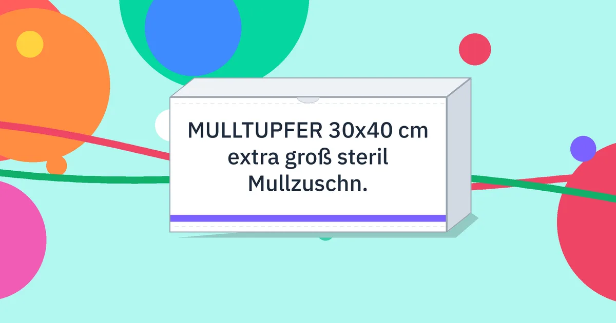 Symbolbild: Packung mit der Aufschrift MULLTUPFER 30x40 cm extra groß steril Mullzuschn. (PZN 16853147) – Verfügbarkeit und Bezug in Apotheken in Frankfurt am Main