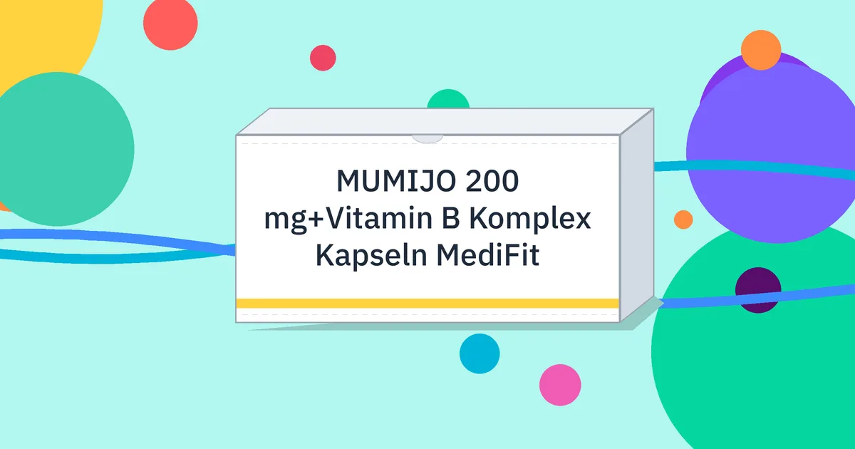 Symbolbild: Packung mit der Aufschrift MUMIJO 200 mg+Vitamin B Komplex Kapseln MediFit (PZN 11668391) – Verfügbarkeit und Bezug in Apotheken in Frankfurt am Main