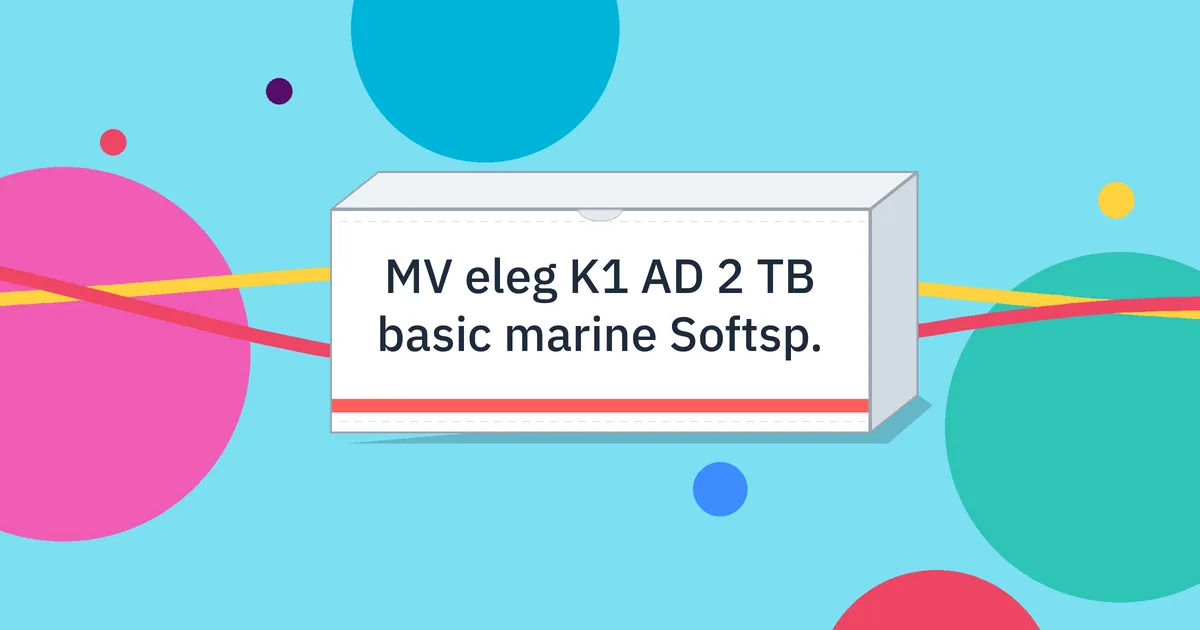 Symbolbild: Packung mit der Aufschrift MV eleg K1 AD 2 TB basic marine Softsp. (PZN 14585292) – Verfügbarkeit und Bezug in Apotheken in Frankfurt am Main