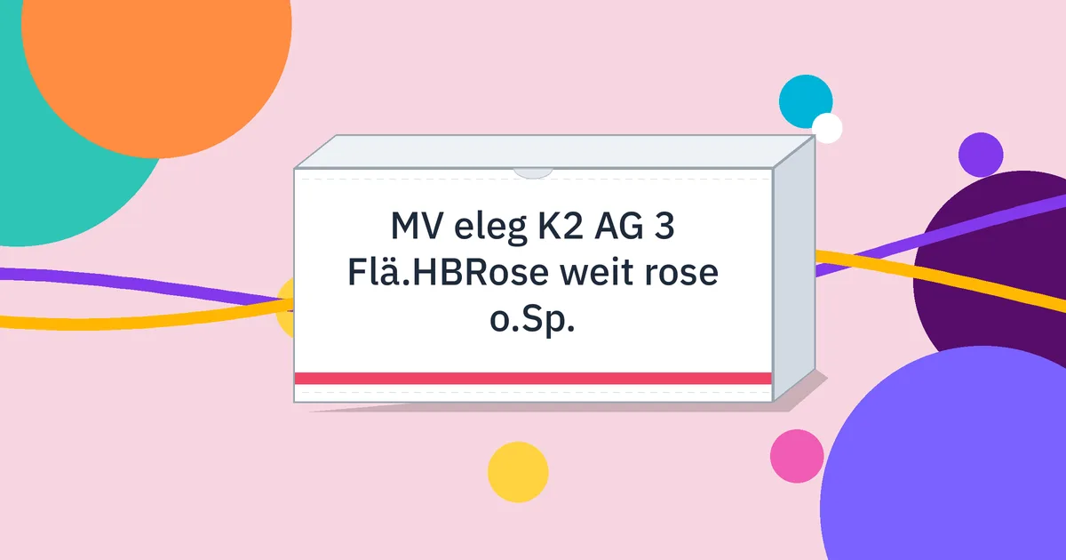 Symbolbild: Packung mit der Aufschrift MV eleg K2 AG 3 Flä.HBRose weit rose o.Sp. (PZN 15719872) – Verfügbarkeit und Bezug in Apotheken in Frankfurt am Main