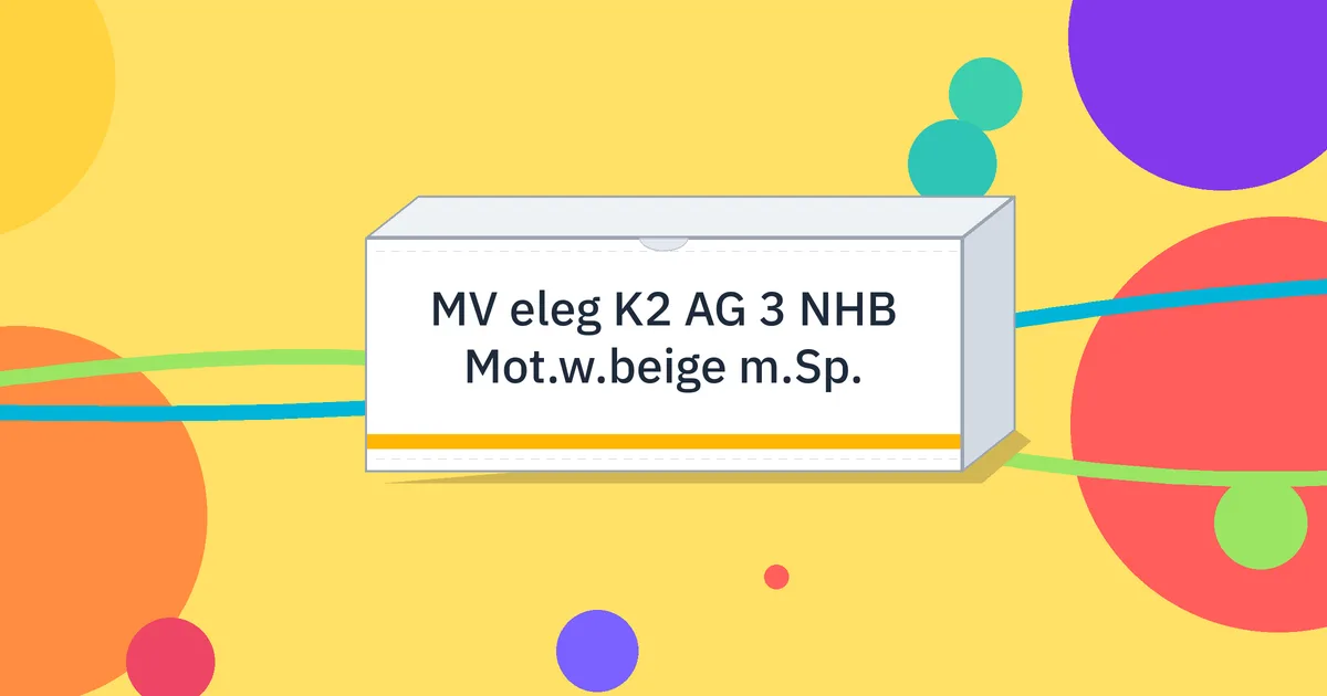 Symbolbild: Packung mit der Aufschrift MV eleg K2 AG 3 NHB Mot.w.beige m.Sp. (PZN 15727245) – Verfügbarkeit und Bezug in Apotheken in Frankfurt am Main