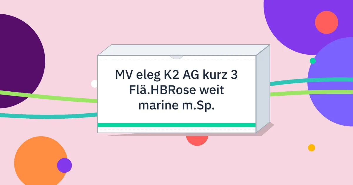 Symbolbild: Packung mit der Aufschrift MV eleg K2 AG kurz 3 Flä.HBRose weit marine m.Sp. (PZN 15706869) – Verfügbarkeit und Bezug in Apotheken in Frankfurt am Main