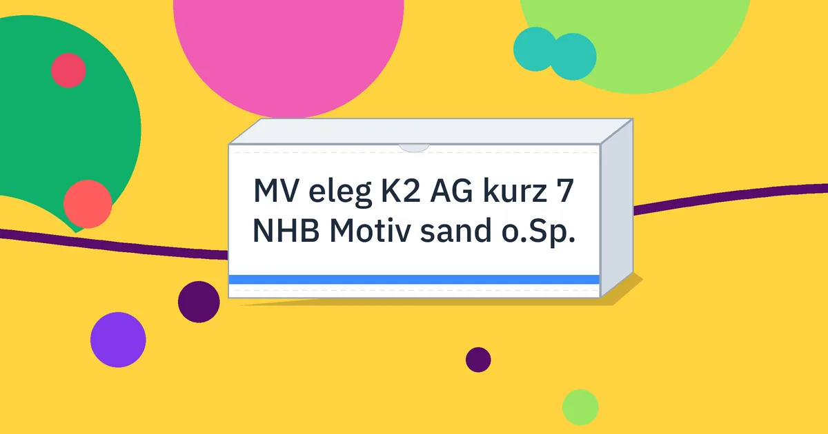 Symbolbild: Packung mit der Aufschrift MV eleg K2 AG kurz 7 NHB Motiv sand o.Sp. (PZN 18926577) – Verfügbarkeit und Bezug in Apotheken in Frankfurt am Main
