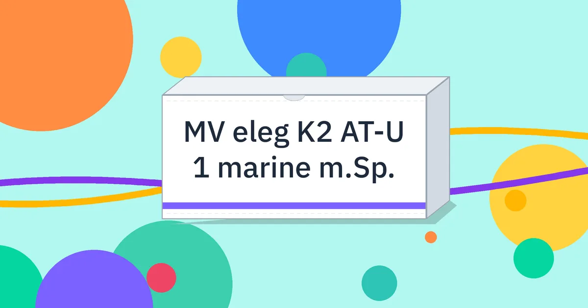 Symbolbild: Packung mit der Aufschrift MV eleg K2 AT-U 1 marine m.Sp. (PZN 15290699) – Verfügbarkeit und Bezug in Apotheken in Frankfurt am Main