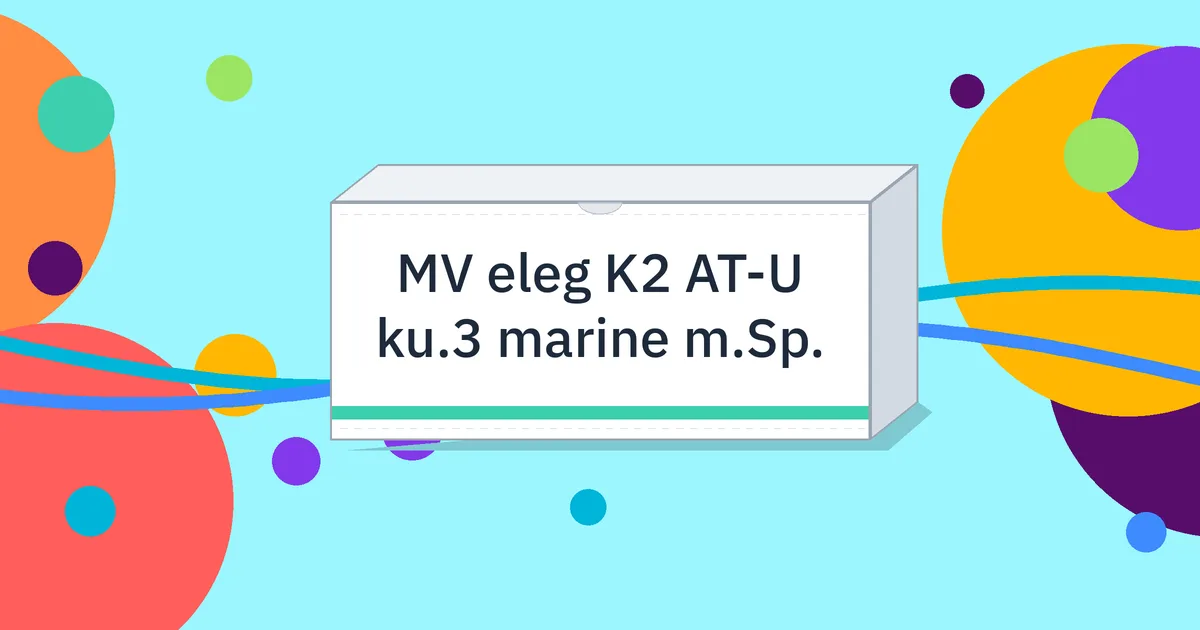 Symbolbild: Packung mit der Aufschrift MV eleg K2 AT-U ku.3 marine m.Sp. (PZN 15291954) – Verfügbarkeit und Bezug in Apotheken in Frankfurt am Main