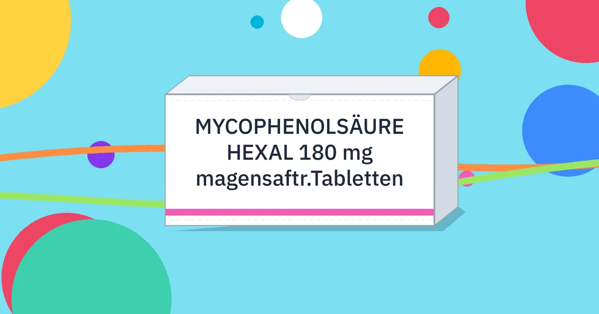 Symbolbild: Packung mit der Aufschrift MYCOPHENOLSÄURE HEXAL 180 mg magensaftr.Tabletten (PZN 13502418) – Verfügbarkeit und Bezug in Apotheken in Frankfurt am Main