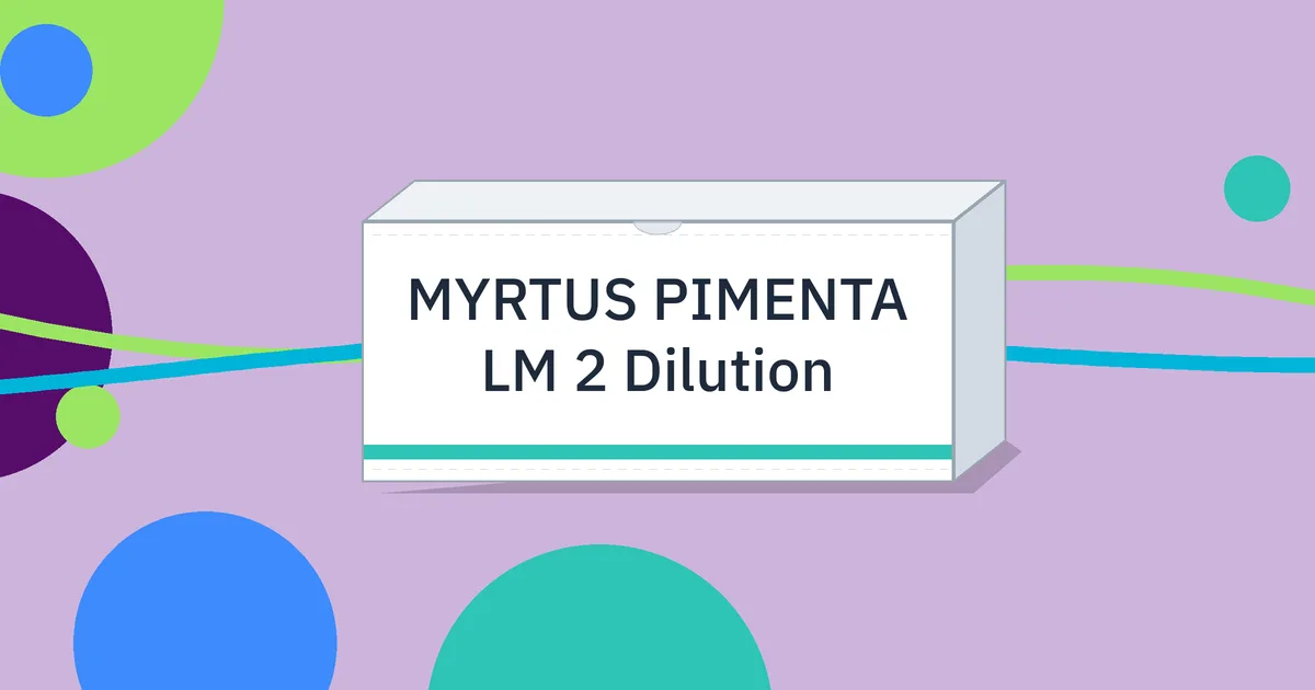 Symbolbild: Packung mit der Aufschrift MYRTUS PIMENTA LM 2 Dilution (PZN 13614301) – Verfügbarkeit und Bezug in Apotheken in Frankfurt am Main