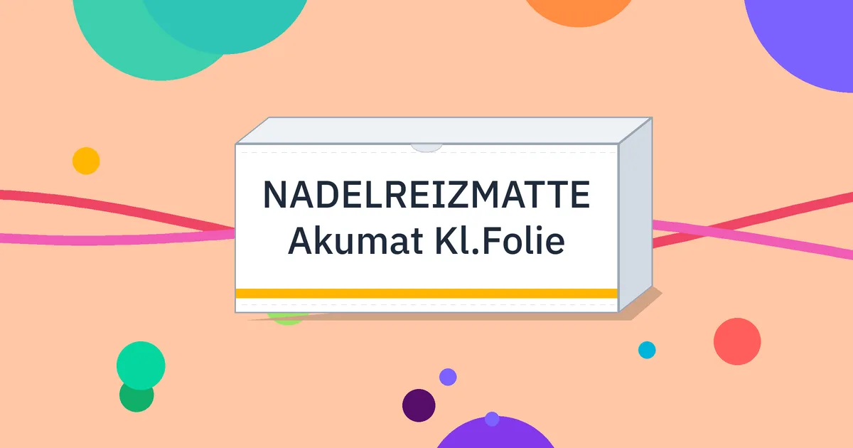 Symbolbild: Packung mit der Aufschrift NADELREIZMATTE Akumat Kl.Folie (PZN 00166746) – Verfügbarkeit und Bezug in Apotheken in Frankfurt am Main