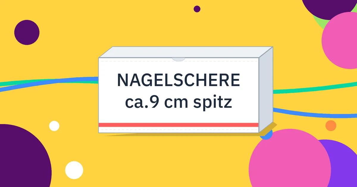 Symbolbild: Packung mit der Aufschrift NAGELSCHERE ca.9 cm spitz (PZN 20421301) – Verfügbarkeit und Bezug in Apotheken in Frankfurt am Main