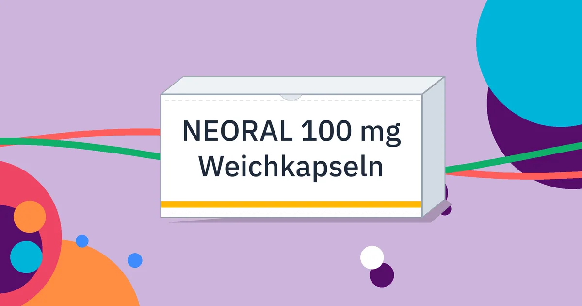 Symbolbild: Packung mit der Aufschrift NEORAL 100 mg Weichkapseln (PZN 12669984) – Verfügbarkeit und Bezug in Apotheken in Frankfurt am Main