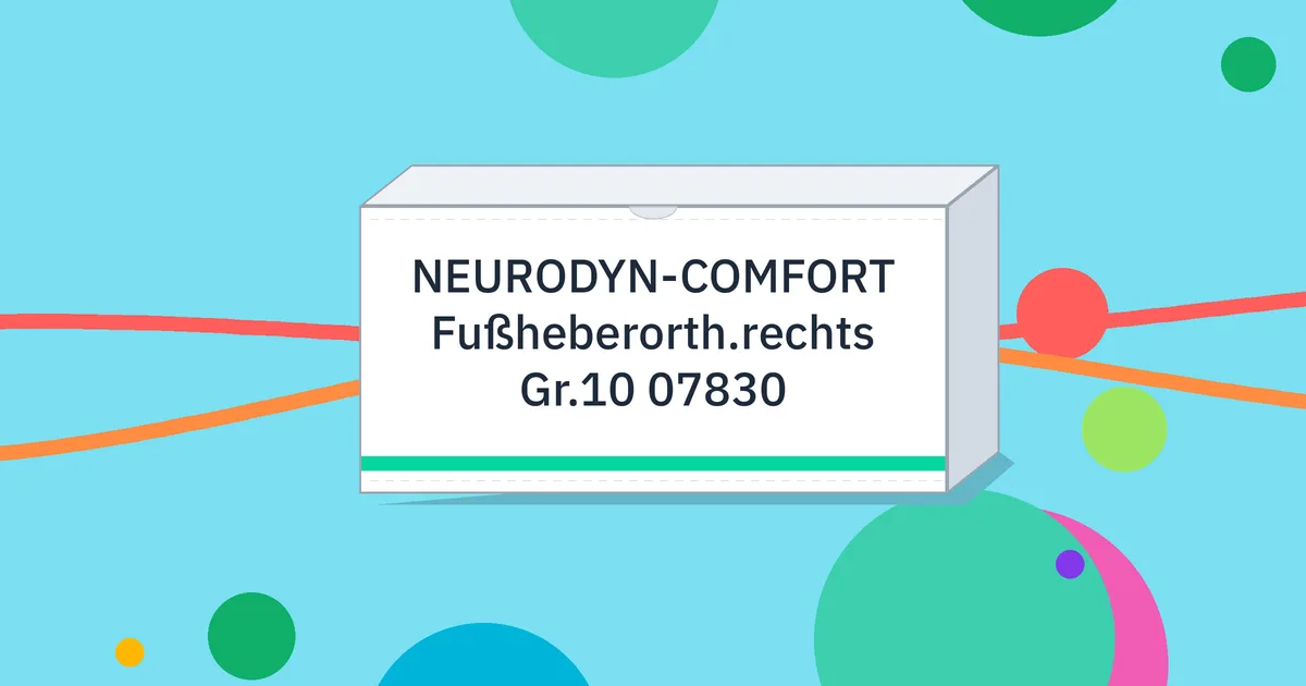 Symbolbild: Packung mit der Aufschrift NEURODYN-COMFORT Fußheberorth.rechts Gr.10 07830 (PZN 09390089) – Verfügbarkeit und Bezug in Apotheken in Frankfurt am Main