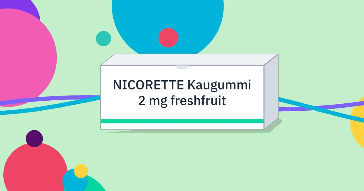 Symbolbild: Packung mit der Aufschrift NICORETTE Kaugummi 2 mg freshfruit (PZN 01639595) – Verfügbarkeit und Bezug in Apotheken in Frankfurt am Main