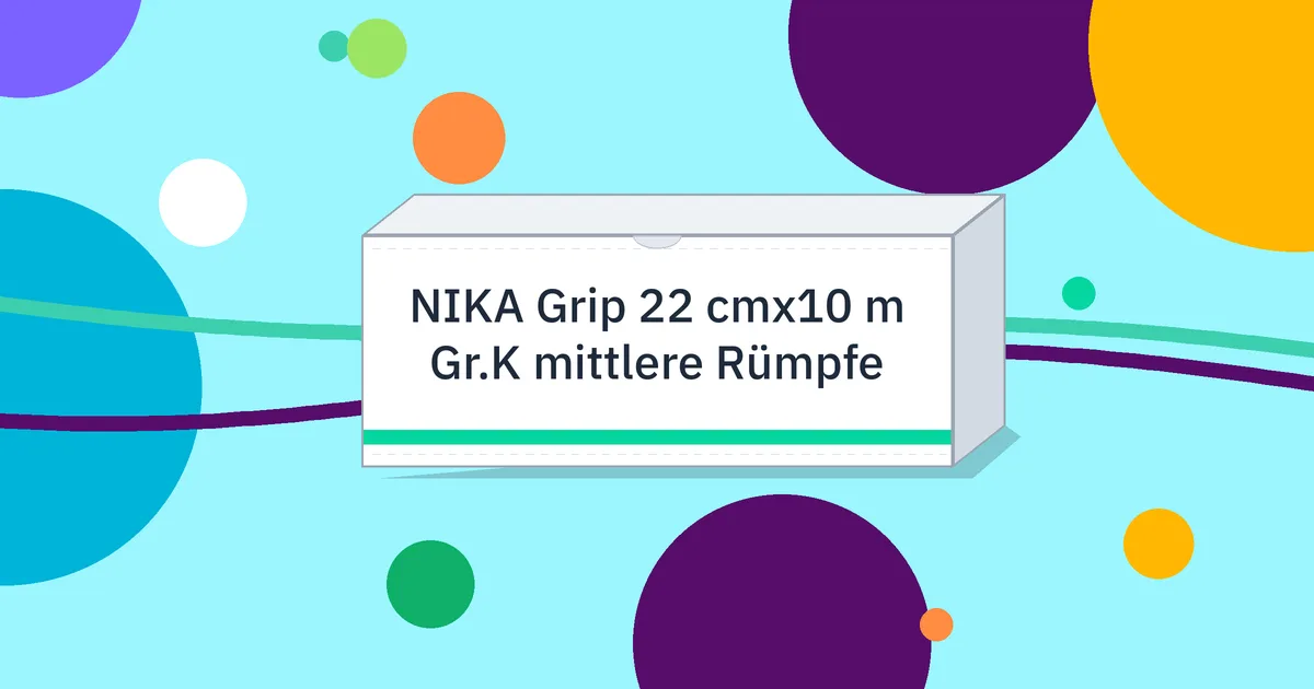 Symbolbild: Packung mit der Aufschrift NIKA Grip 22 cmx10 m Gr.K mittlere Rümpfe (PZN 18171742) – Verfügbarkeit und Bezug in Apotheken in Frankfurt am Main