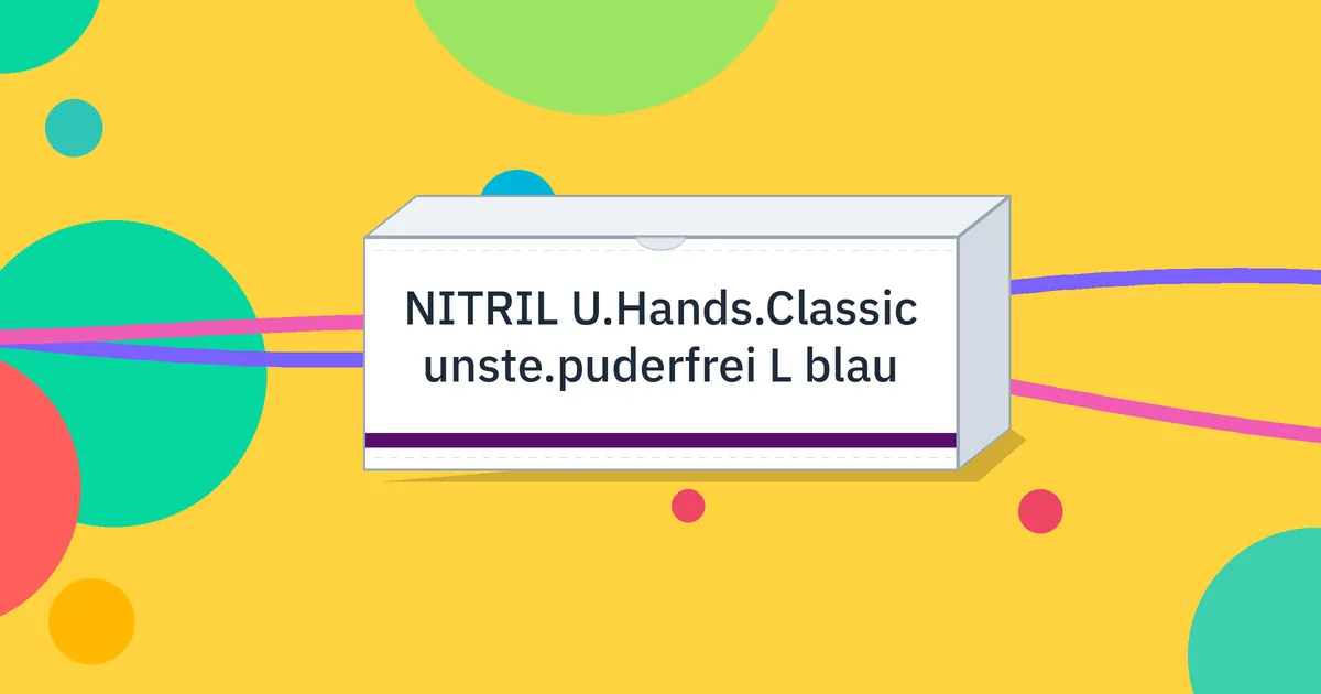 Symbolbild: Packung mit der Aufschrift NITRIL U.Hands.Classic unste.puderfrei L blau (PZN 11540320) – Verfügbarkeit und Bezug in Apotheken in Frankfurt am Main