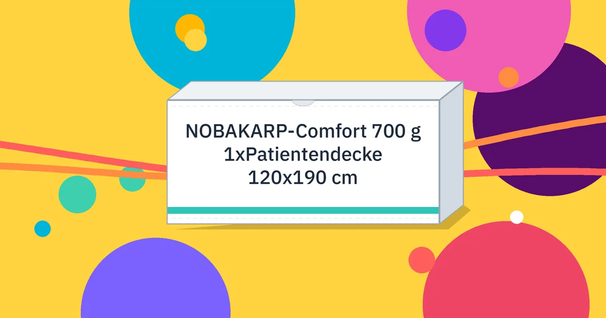 Symbolbild: Packung mit der Aufschrift NOBAKARP-Comfort 700 g 1xPatientendecke 120x190 cm (PZN 13878543) – Verfügbarkeit und Bezug in Apotheken in Frankfurt am Main