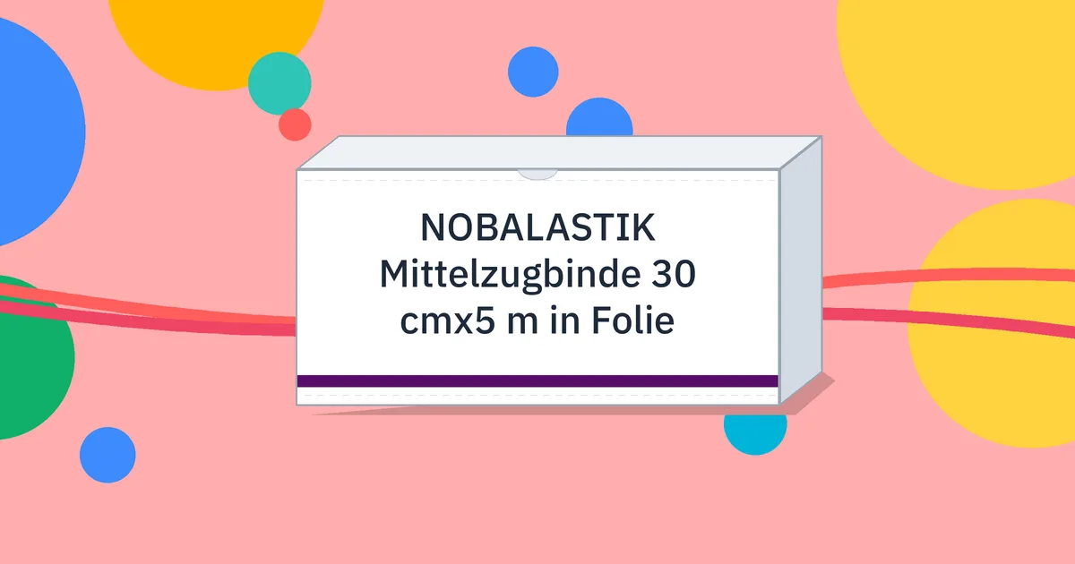 Symbolbild: Packung mit der Aufschrift NOBALASTIK Mittelzugbinde 30 cmx5 m in Folie (PZN 02704863) – Verfügbarkeit und Bezug in Apotheken in Frankfurt am Main