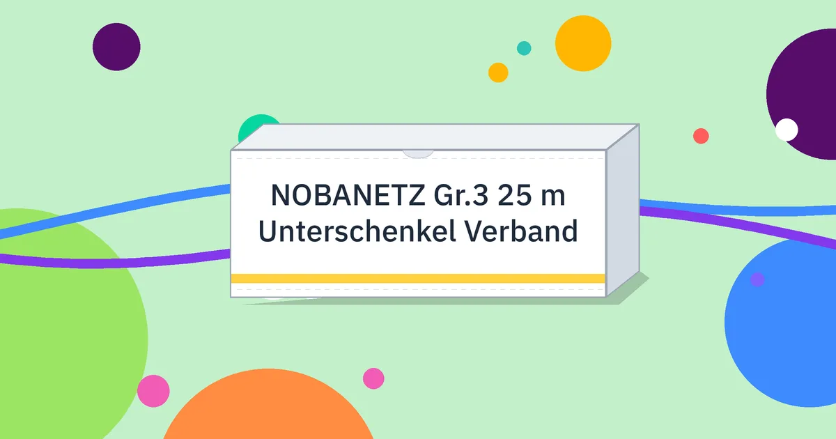 Symbolbild: Packung mit der Aufschrift NOBANETZ Gr.3 25 m Unterschenkel Verband (PZN 07571622) – Verfügbarkeit und Bezug in Apotheken in Frankfurt am Main