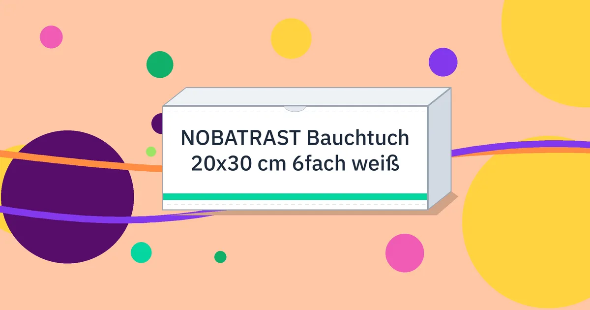 Symbolbild: Packung mit der Aufschrift NOBATRAST Bauchtuch 20x30 cm 6fach weiß (PZN 08405512) – Verfügbarkeit und Bezug in Apotheken in Frankfurt am Main