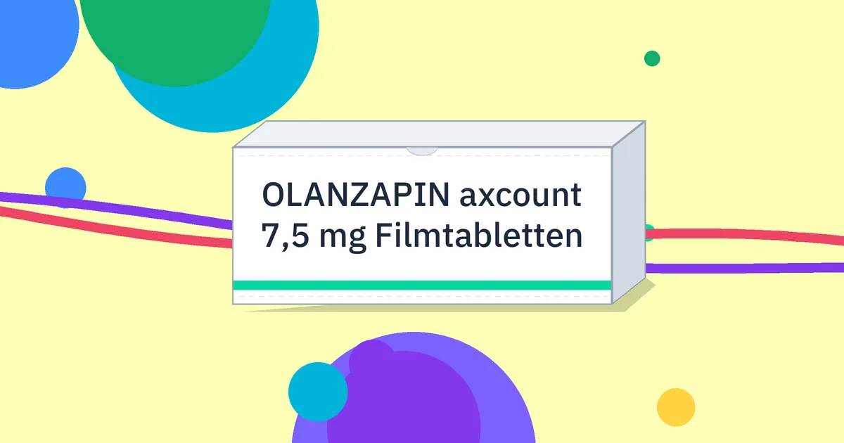 Symbolbild: Packung mit der Aufschrift OLANZAPIN axcount 7,5 mg Filmtabletten (PZN 02428297) – Verfügbarkeit und Bezug in Apotheken in Frankfurt am Main