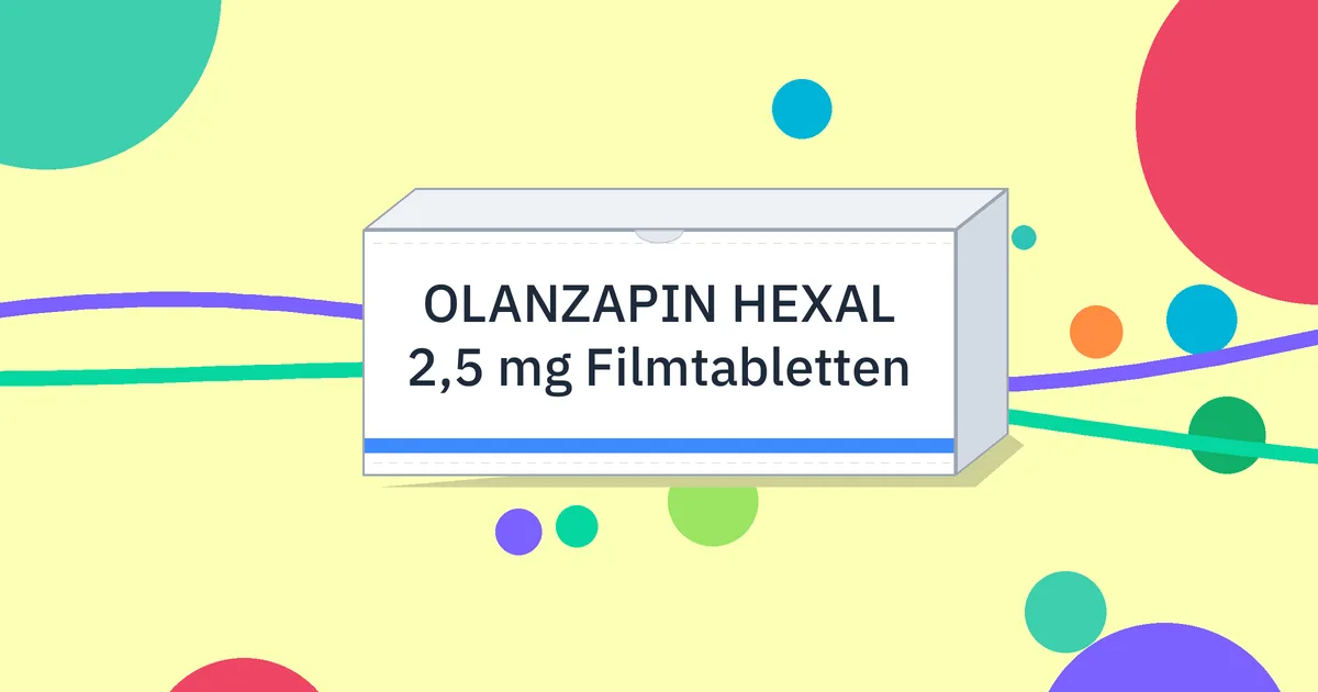 Symbolbild: Packung mit der Aufschrift OLANZAPIN HEXAL 2,5 mg Filmtabletten (PZN 08877412) – Verfügbarkeit und Bezug in Apotheken in Frankfurt am Main