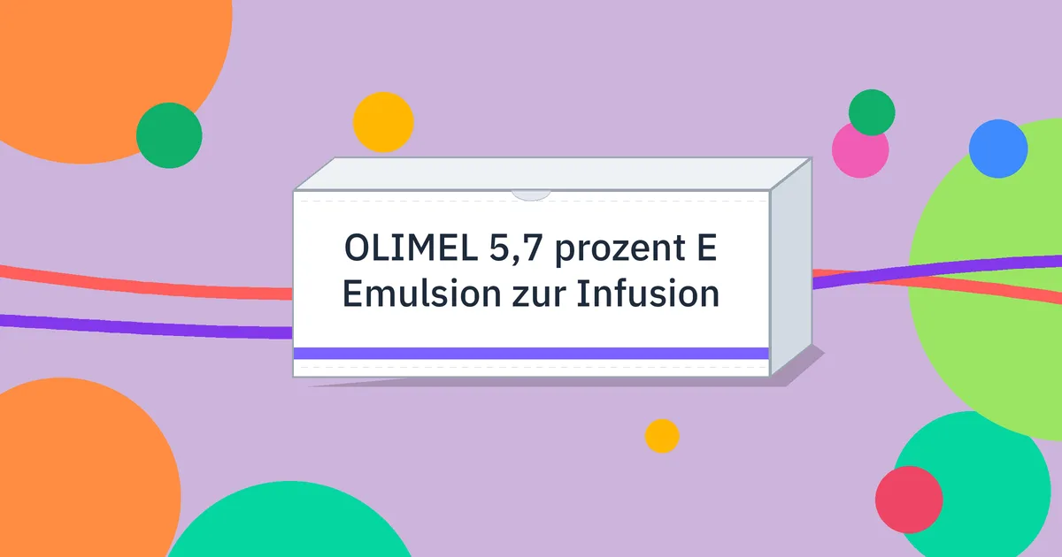 Symbolbild: Packung mit der Aufschrift OLIMEL 5,7 prozent E Emulsion zur Infusion (PZN 05900292) – Verfügbarkeit und Bezug in Apotheken in Frankfurt am Main