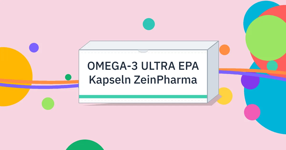 Symbolbild: Packung mit der Aufschrift OMEGA-3 ULTRA EPA Kapseln ZeinPharma (PZN 19455849) – Verfügbarkeit und Bezug in Apotheken in Frankfurt am Main
