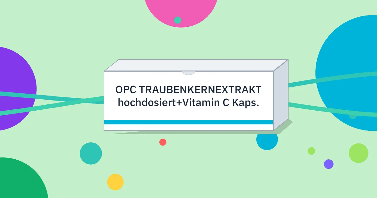 Symbolbild: Packung mit der Aufschrift OPC TRAUBENKERNEXTRAKT hochdosiert+Vitamin C Kaps. (PZN 12580586) – Verfügbarkeit und Bezug in Apotheken in Frankfurt am Main
