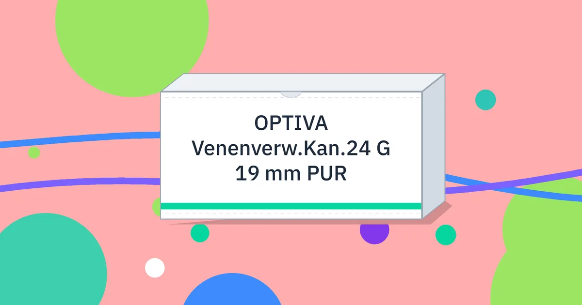 Symbolbild: Packung mit der Aufschrift OPTIVA Venenverw.Kan.24 G 19 mm PUR (PZN 00928587) – Verfügbarkeit und Bezug in Apotheken in Frankfurt am Main
