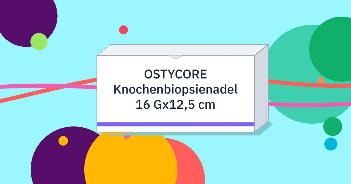 Symbolbild: Packung mit der Aufschrift OSTYCORE Knochenbiopsienadel 16 Gx12,5 cm (PZN 06771945) – Verfügbarkeit und Bezug in Apotheken in Frankfurt am Main