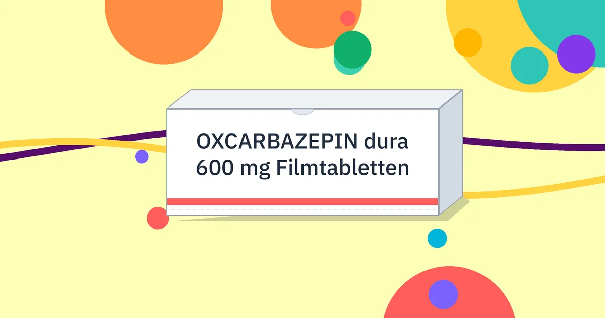 Symbolbild: Packung mit der Aufschrift OXCARBAZEPIN dura 600 mg Filmtabletten (PZN 05048230) – Verfügbarkeit und Bezug in Apotheken in Frankfurt am Main