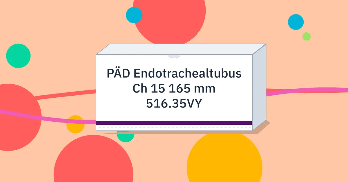 Symbolbild: Packung mit der Aufschrift PÄD Endotrachealtubus Ch 15 165 mm 516.35VY (PZN 20921104) – Verfügbarkeit und Bezug in Apotheken in Frankfurt am Main