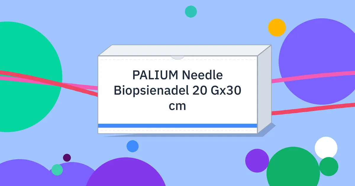 Symbolbild: Packung mit der Aufschrift PALIUM Needle Biopsienadel 20 Gx30 cm (PZN 16946966) – Verfügbarkeit und Bezug in Apotheken in Frankfurt am Main